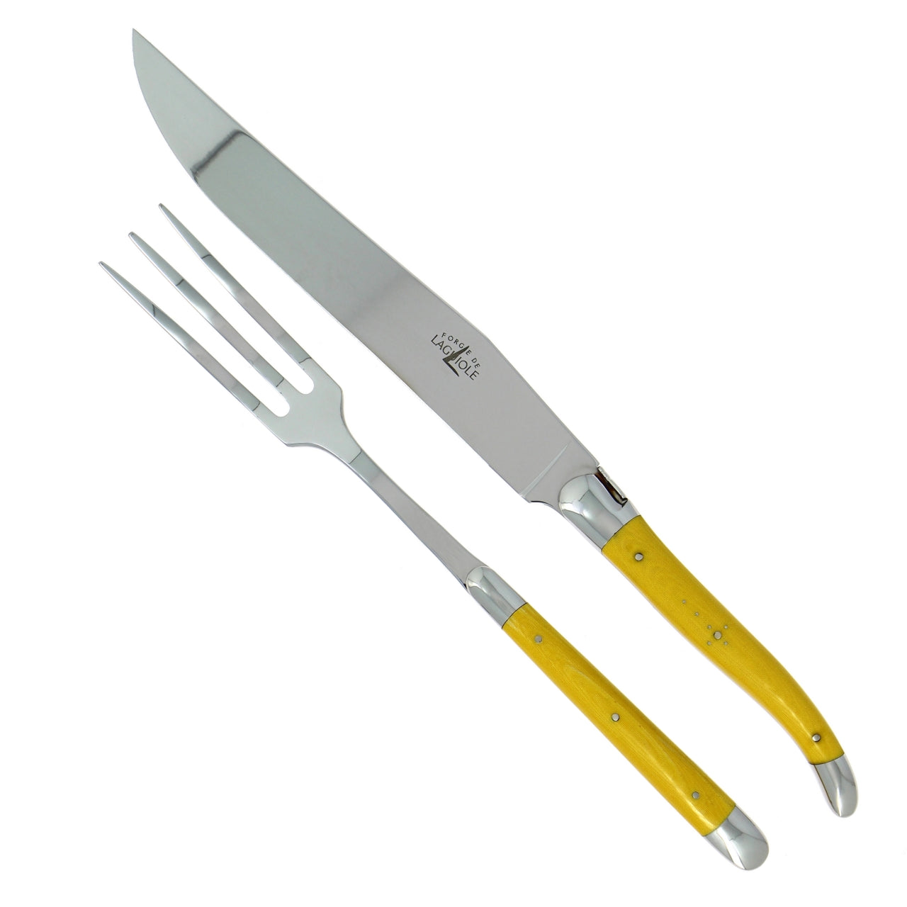 Laguiole Carving Set Fabric Series Yellow - Forge de Laguiole USA